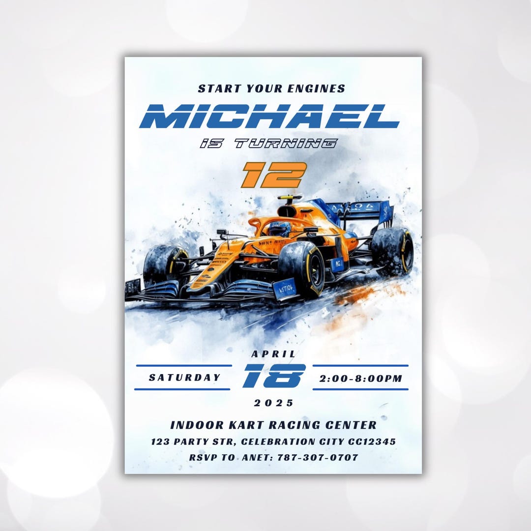 Formula 1 Birthday Invitation | Editable Race Car Party Template ...