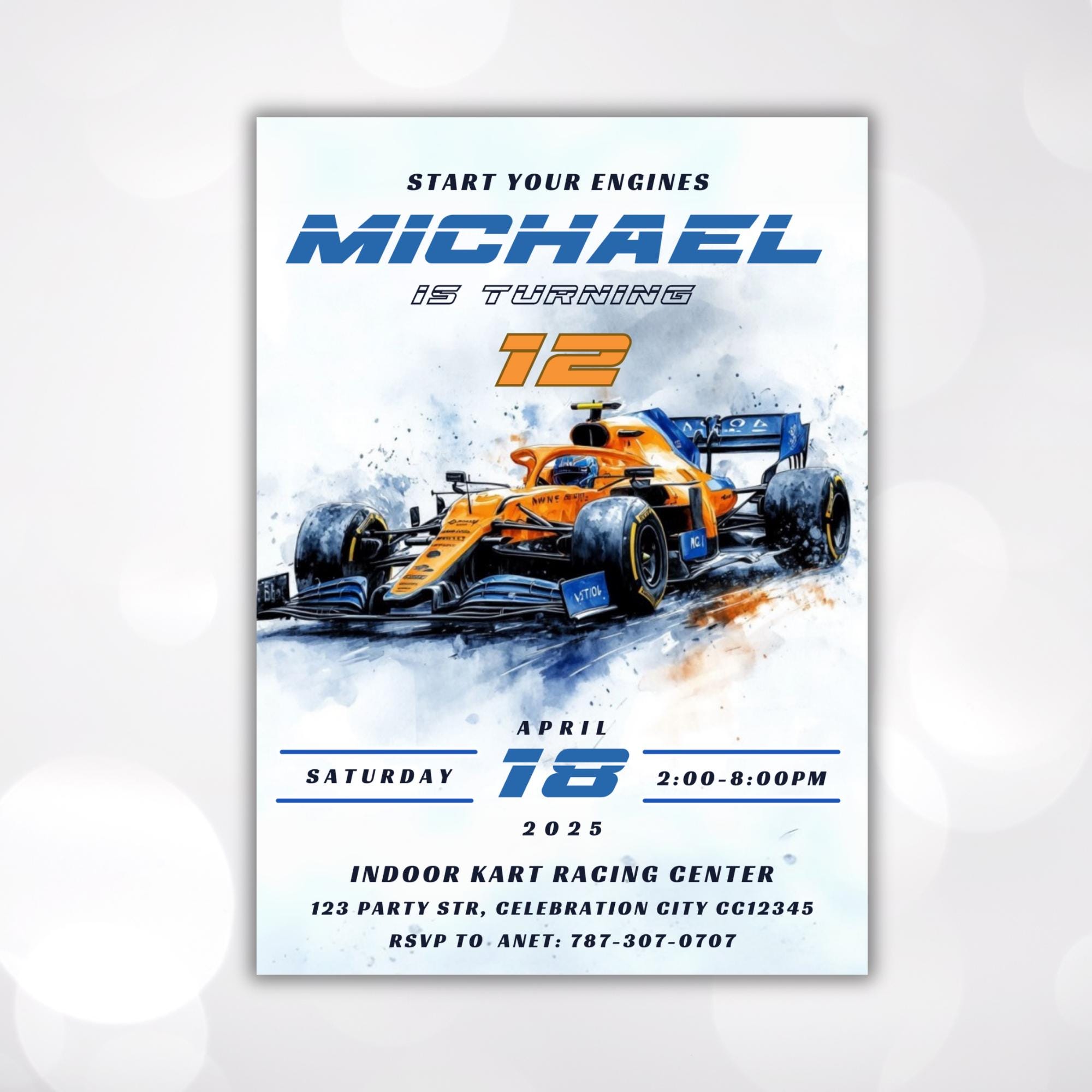 Formula 1 Birthday Invitation: Mclaren Race Car Party (digital Download ...