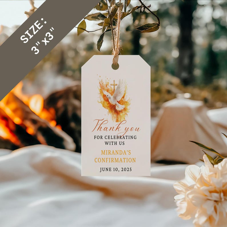 Editable Confirmation Favor Tags: Watercolor Dove, Gold Cross (canva ...
