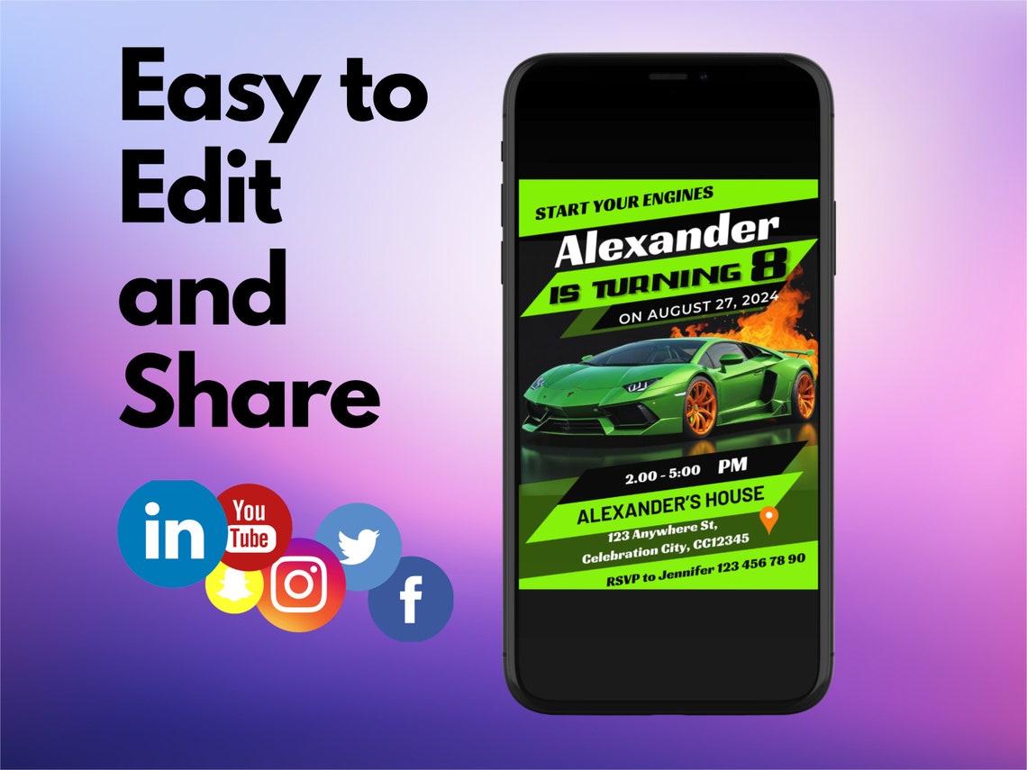 Editable Car Birthday Invitation, Race Car Birthday Template ...