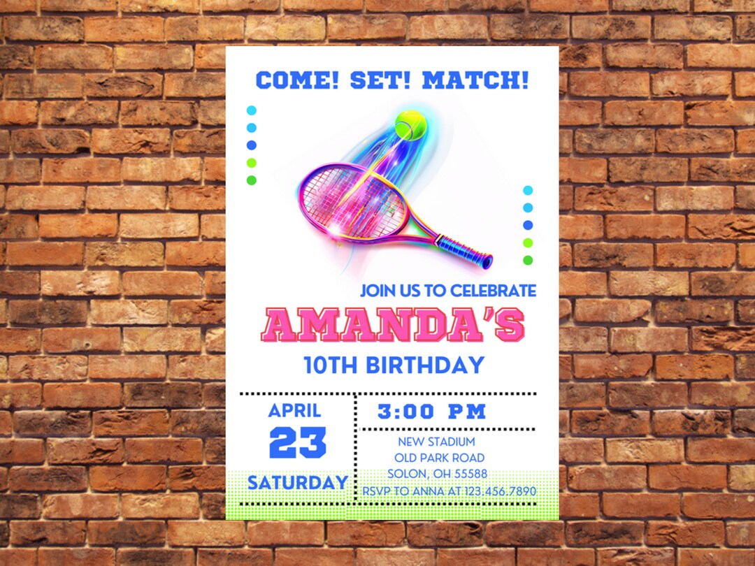 Tennis Birthday Invitation: Printable Tennis Party Invite (editable in ...