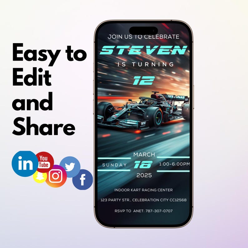 Formula 1 Birthday Invitation: Mercedes Race Car Party (digital Canva ...