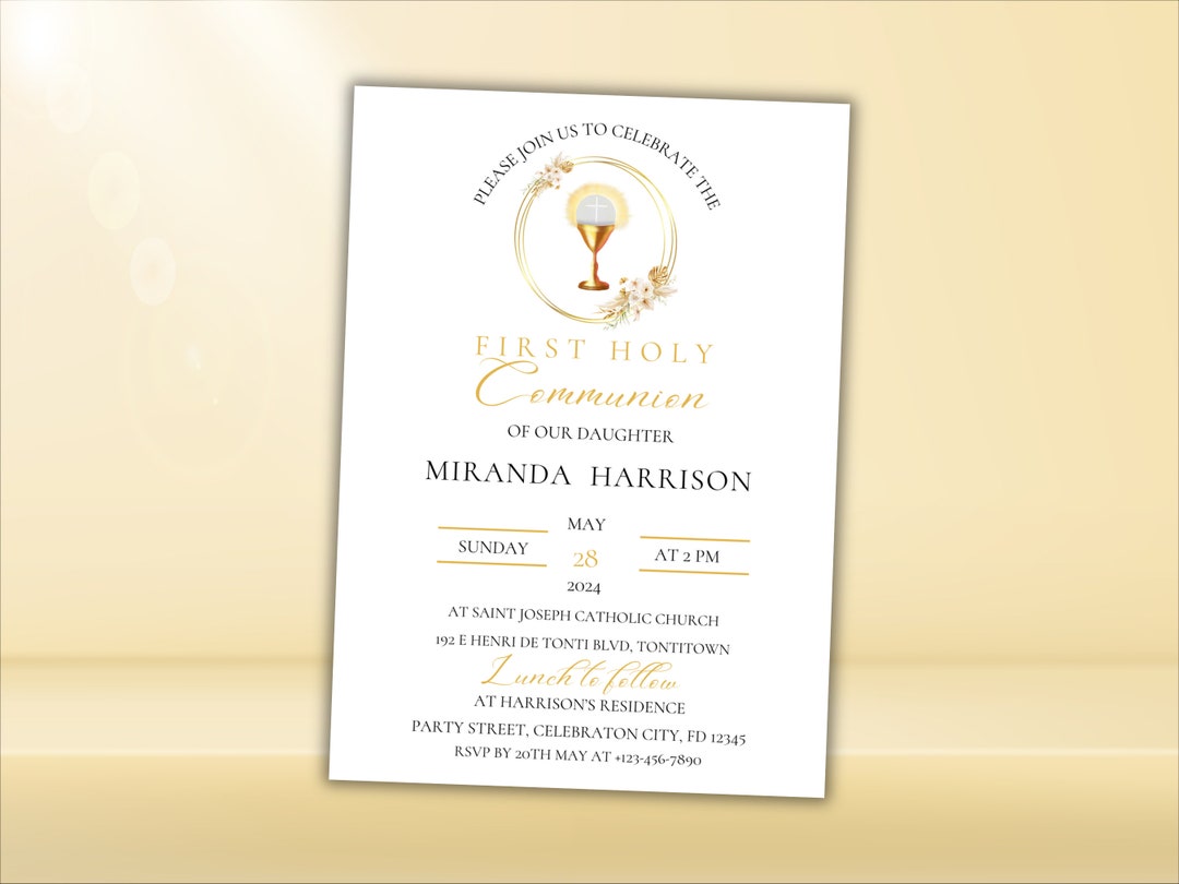 Catholic First Holy Communion Invitation, Printable Templates ...