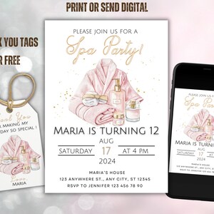 Editable Spa Party Birthday Invitation Template Set Printable Spa Party ...