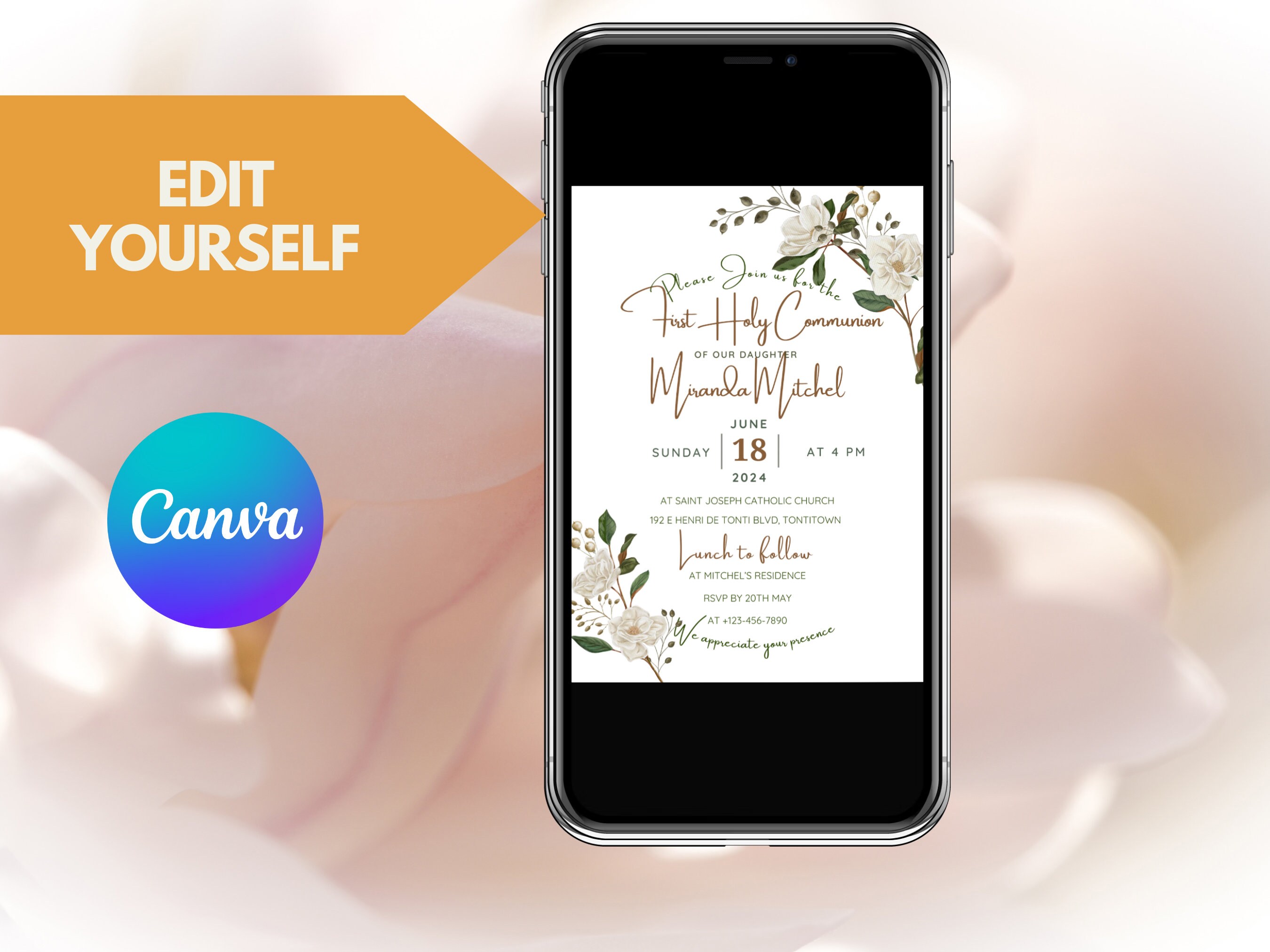 Editable First Communion Invite Personalized Girl's First Holy ...