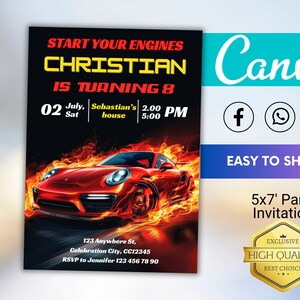 Editable Car Birthday Invitation, Race Car Template,, Porsche Invite ...