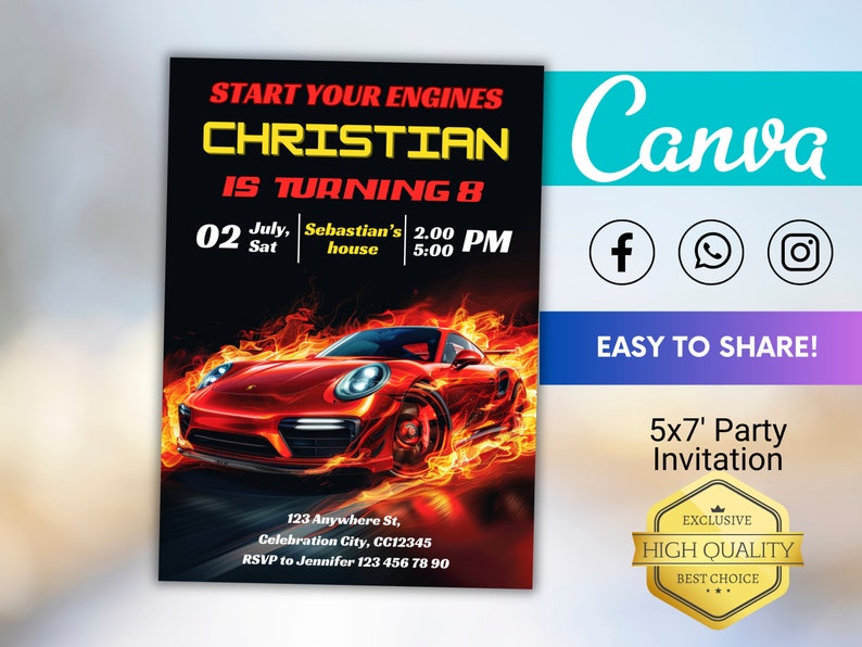 Editable Car Birthday Invitation, Race Car Template,, Porsche Invite ...