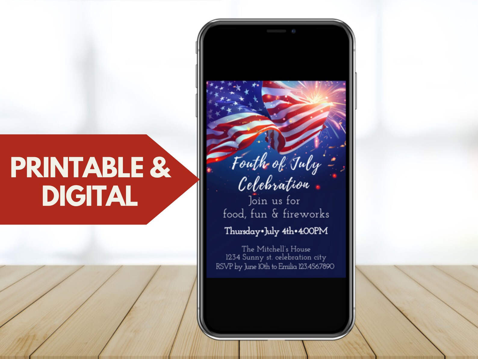 Editable Independence Day Invitation 4th of July, Patriotic Invite ...