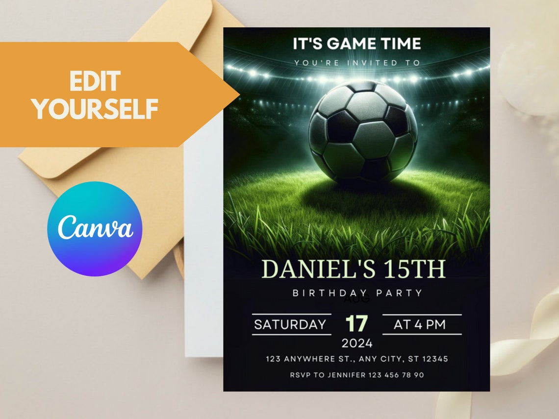 Soccer Birthday Invitation Editable Template, Sport Birthday Invitation ...