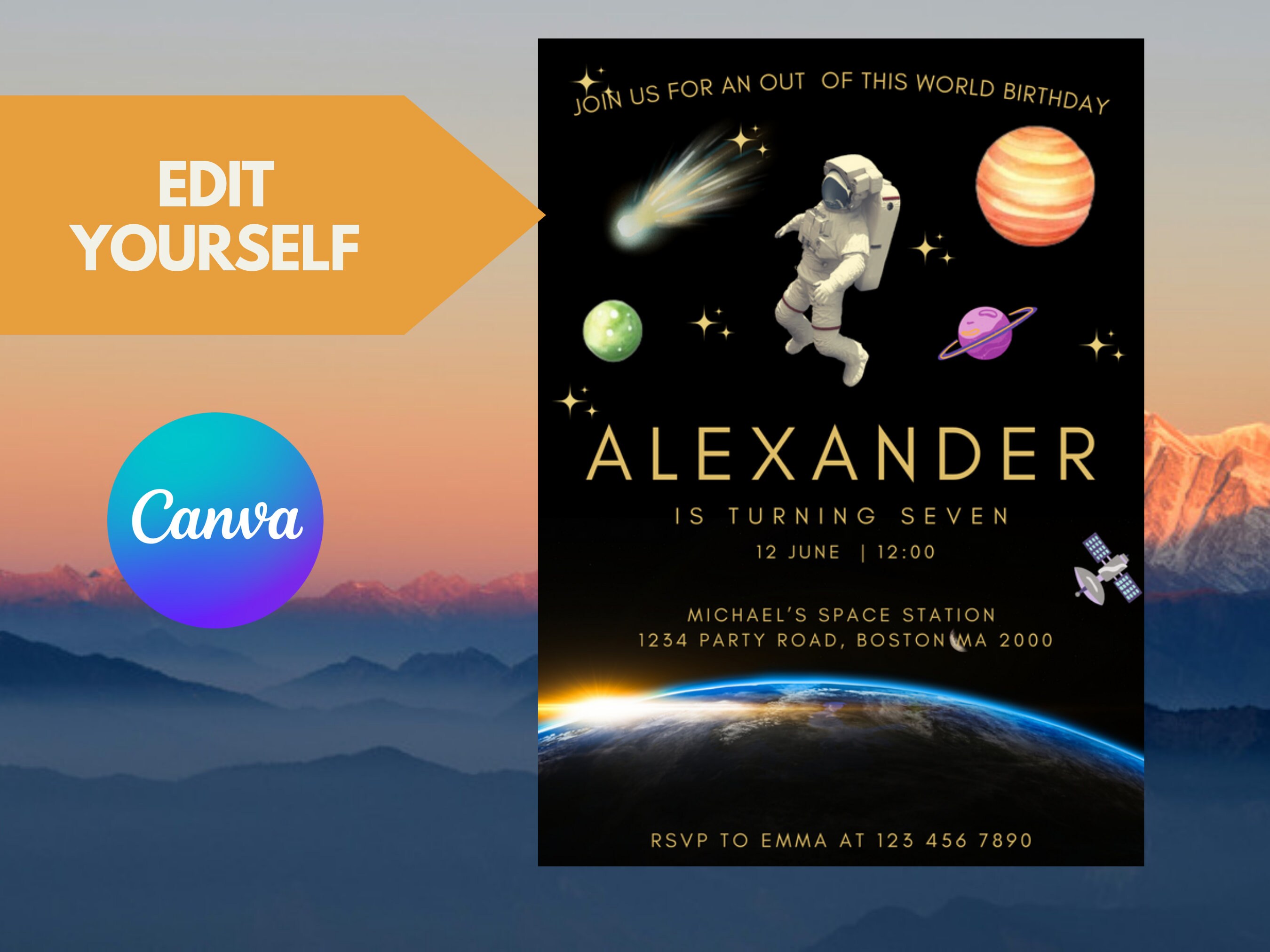 Outer Space Birthday Invitation Template, Planets Astronaut Invite ...