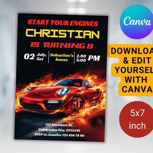 Editable Car Birthday Invitation, Race Car Template,, Porsche Invite ...