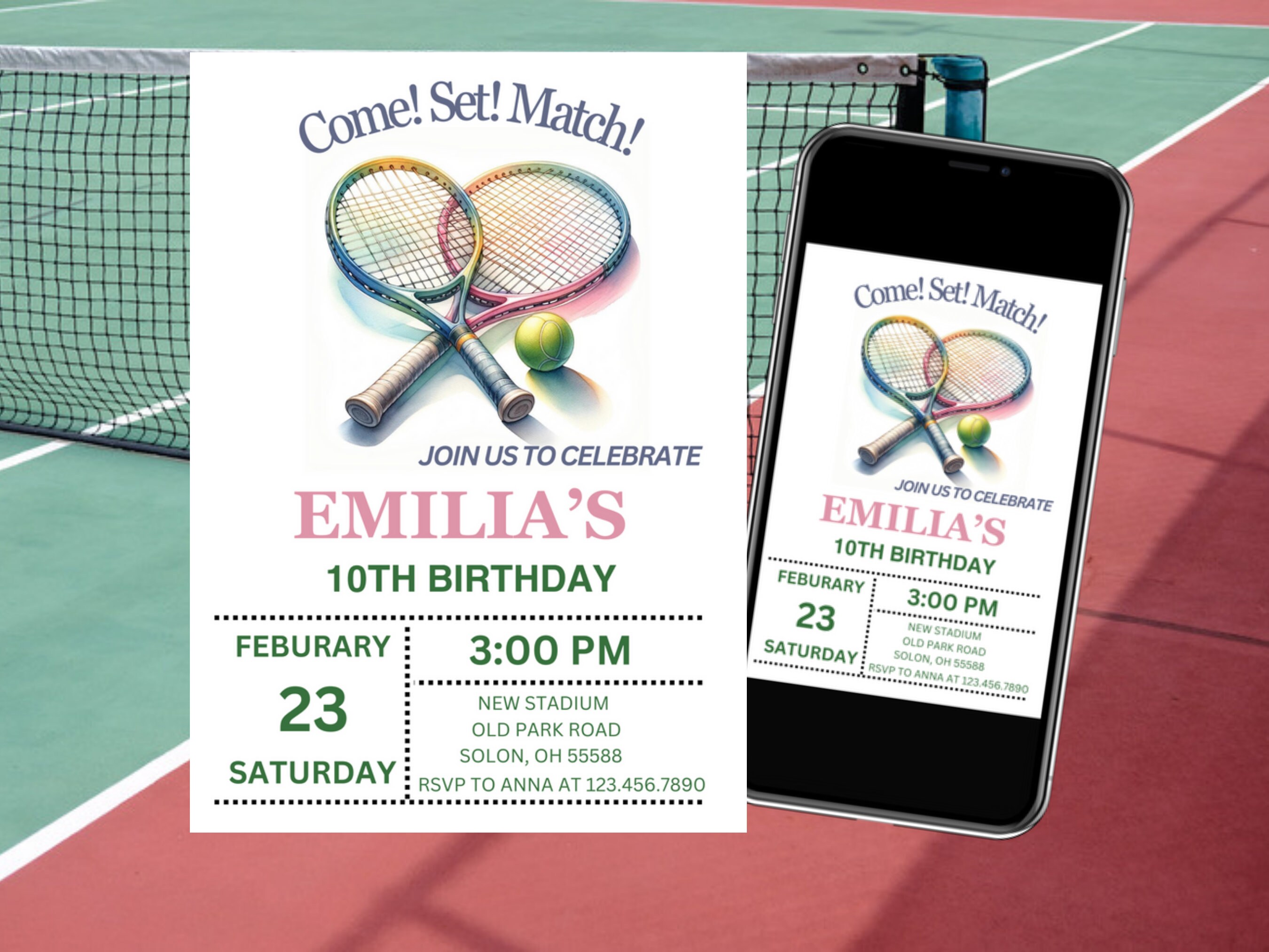 Tennis Birthday Invitation, Printable Tennis Ball Invitation, Tennis ...
