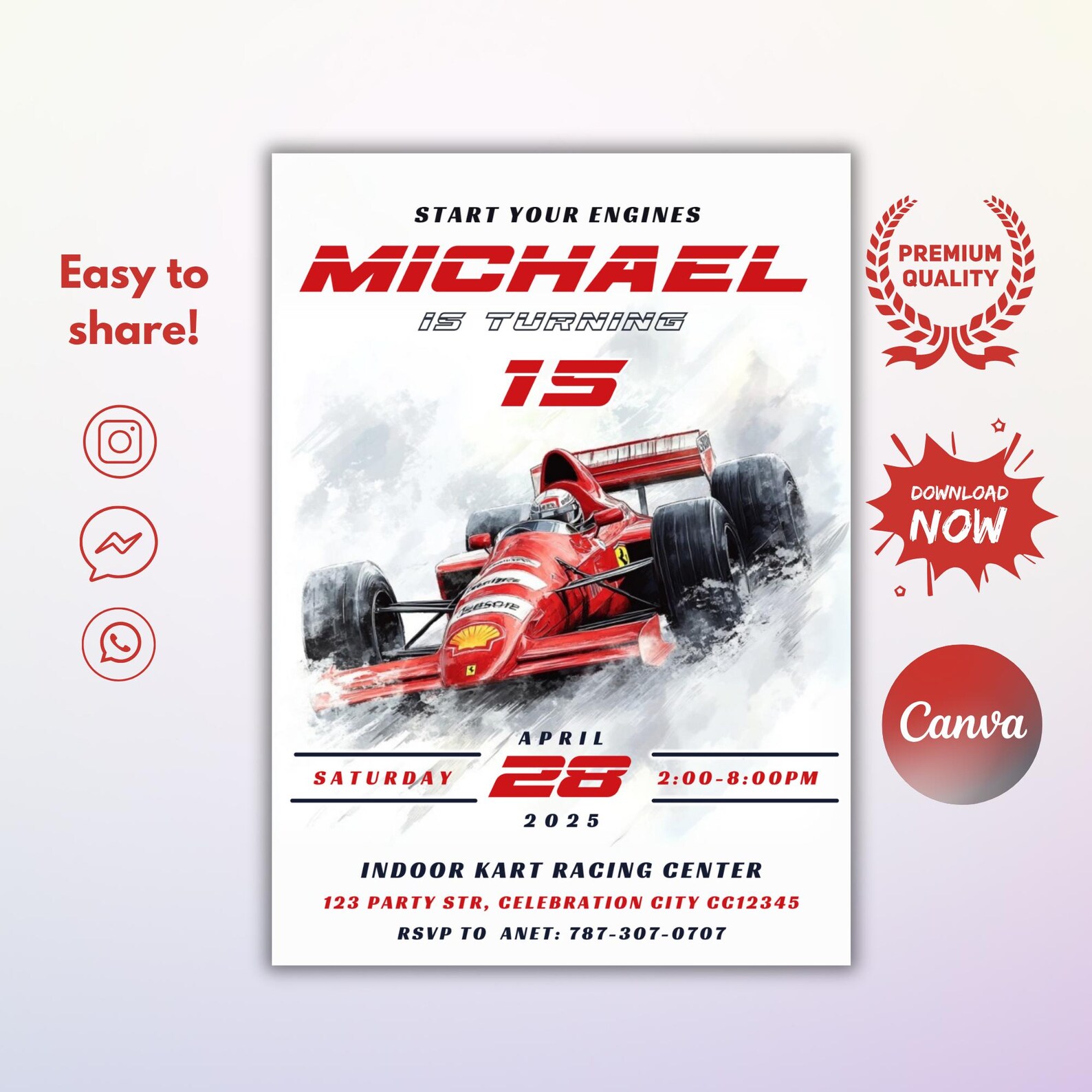 Ferrari Birthday Invitation, Sport Race Car Invite, Formula 1 Party ...