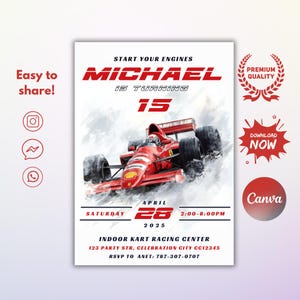 Ferrari Race Car Birthday Invitation | Sport Car Invite | Formula 1 ...
