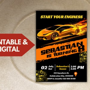 Lamborghini Birthday Invitation, Race Car Party Invite, Editable ...