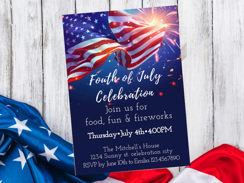 Editable Independence Day Invitation 4th of July, Patriotic Invite ...