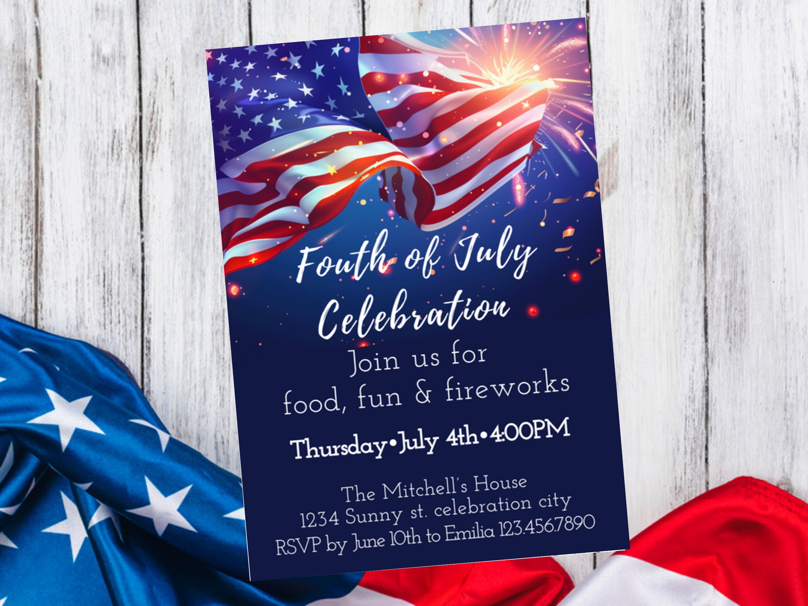 Editable Independence Day Invitation 4th of July, Patriotic Invite ...