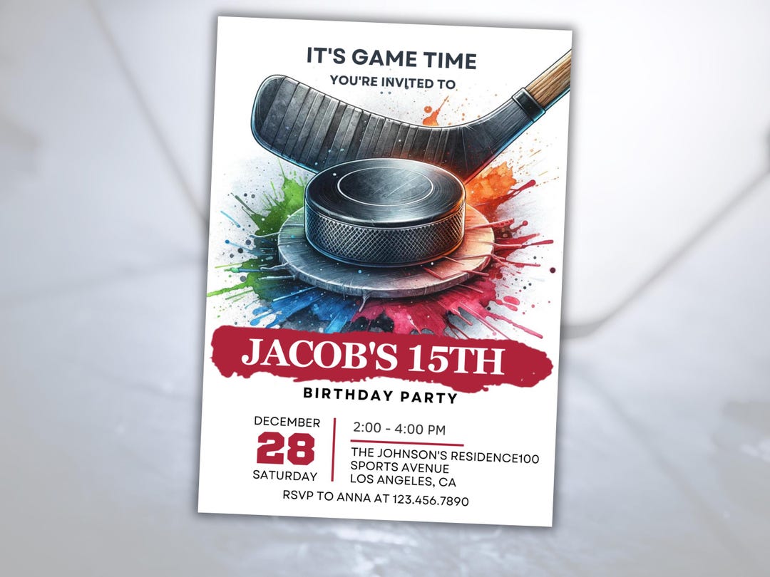 Editable Hockey Birthday Invitation: Canva Printable (digital Download ...