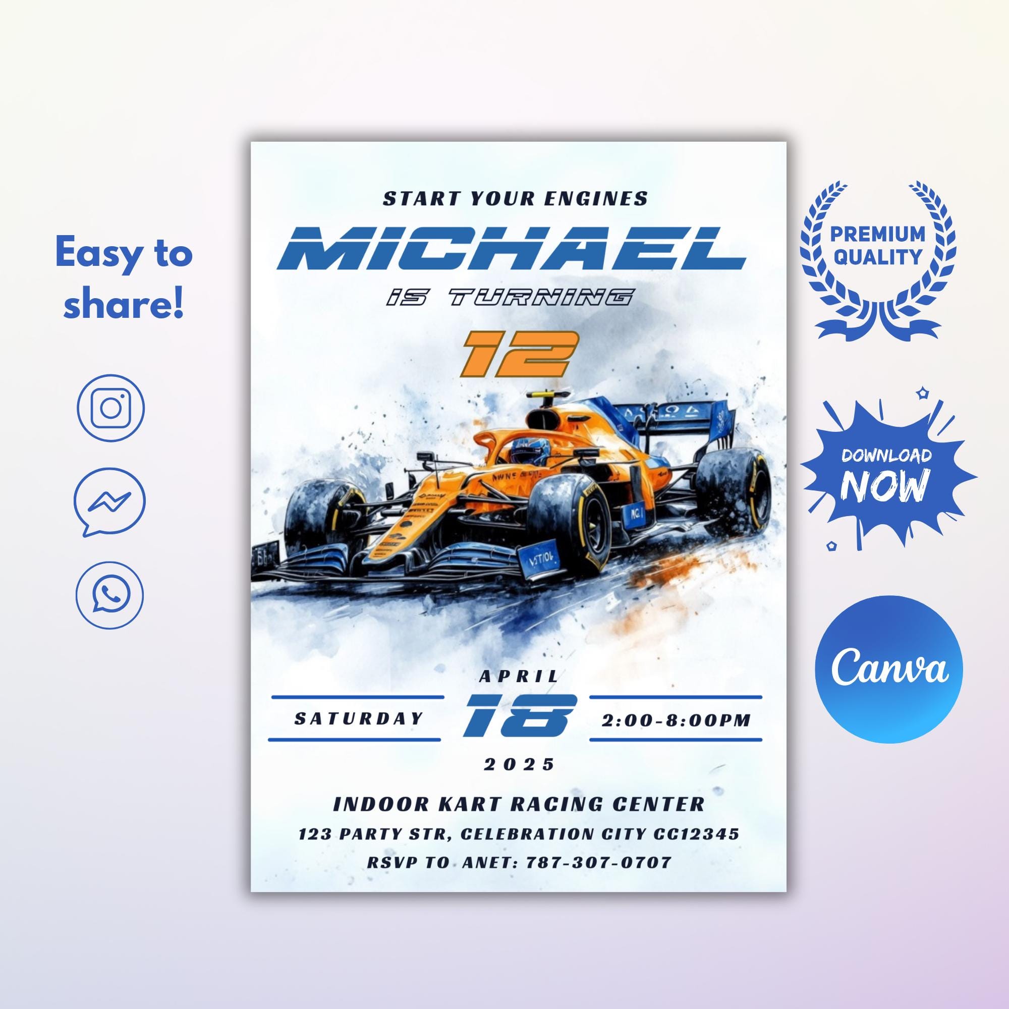 Invitación de cumpleaños de Fórmula 1 / Plantilla editable para fiesta ...