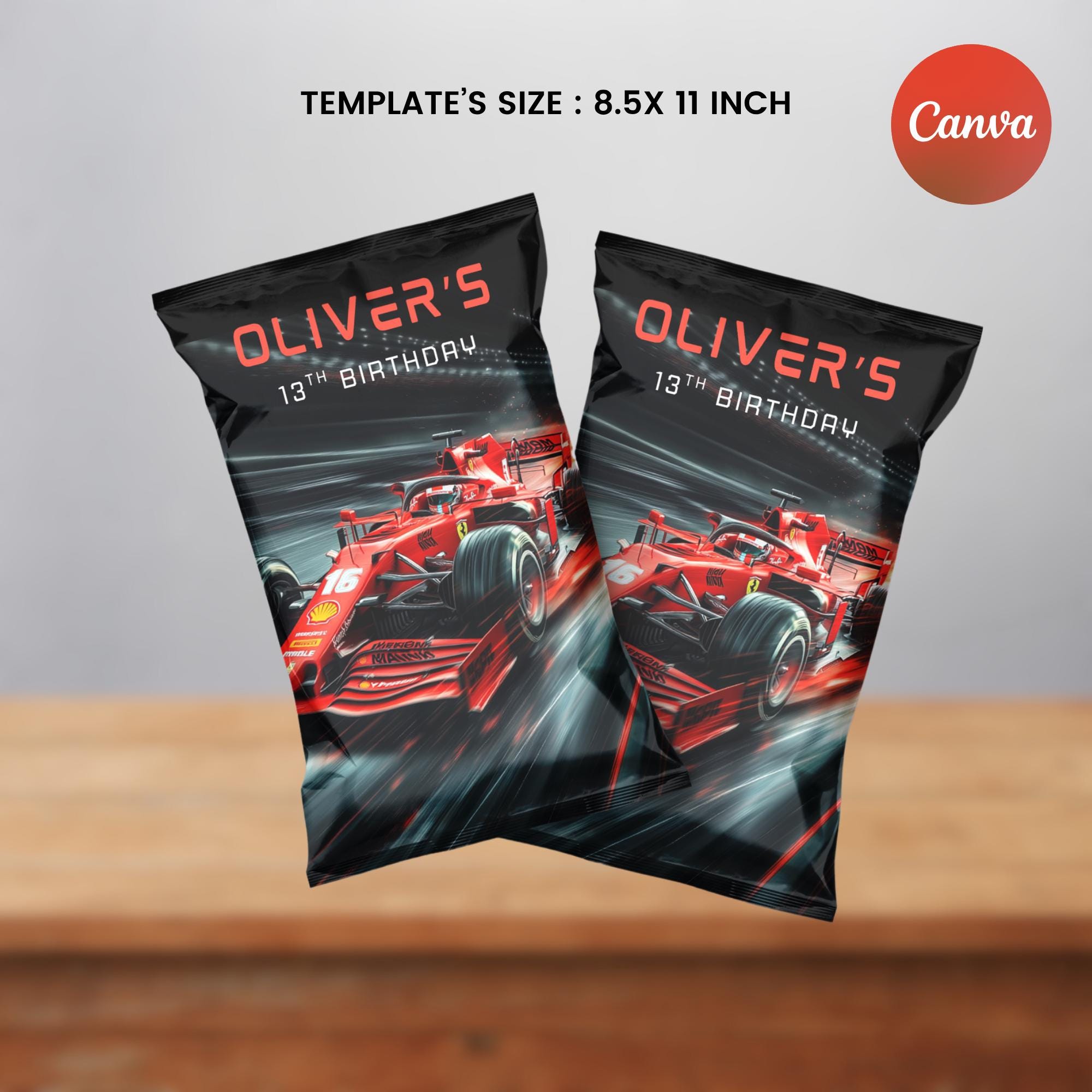Chip Bag Cover Template, Formula 1 Theme, Race Car Party Favor (canva ...