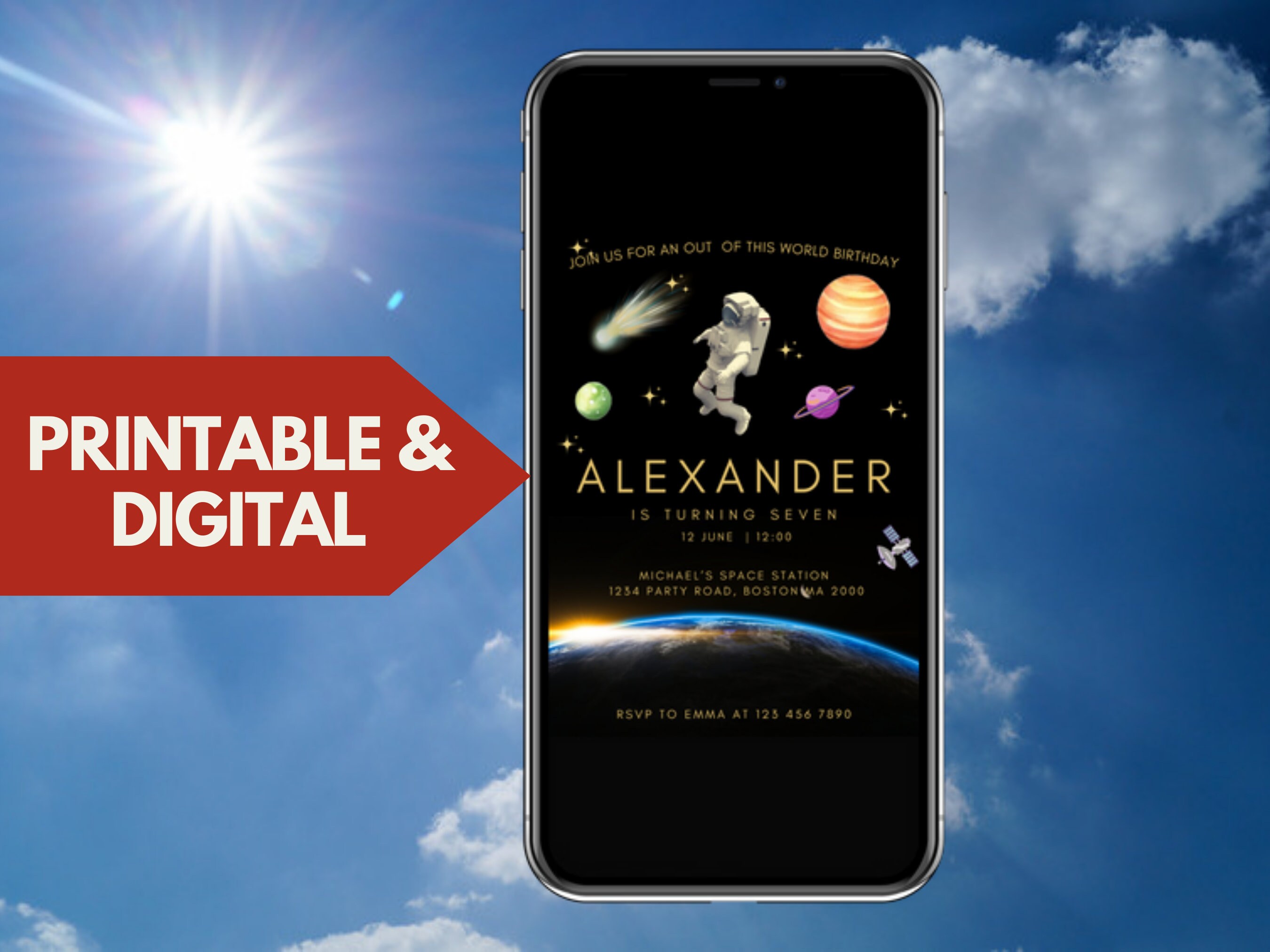 Outer Space Birthday Invitation Template, Planets Astronaut Invite ...