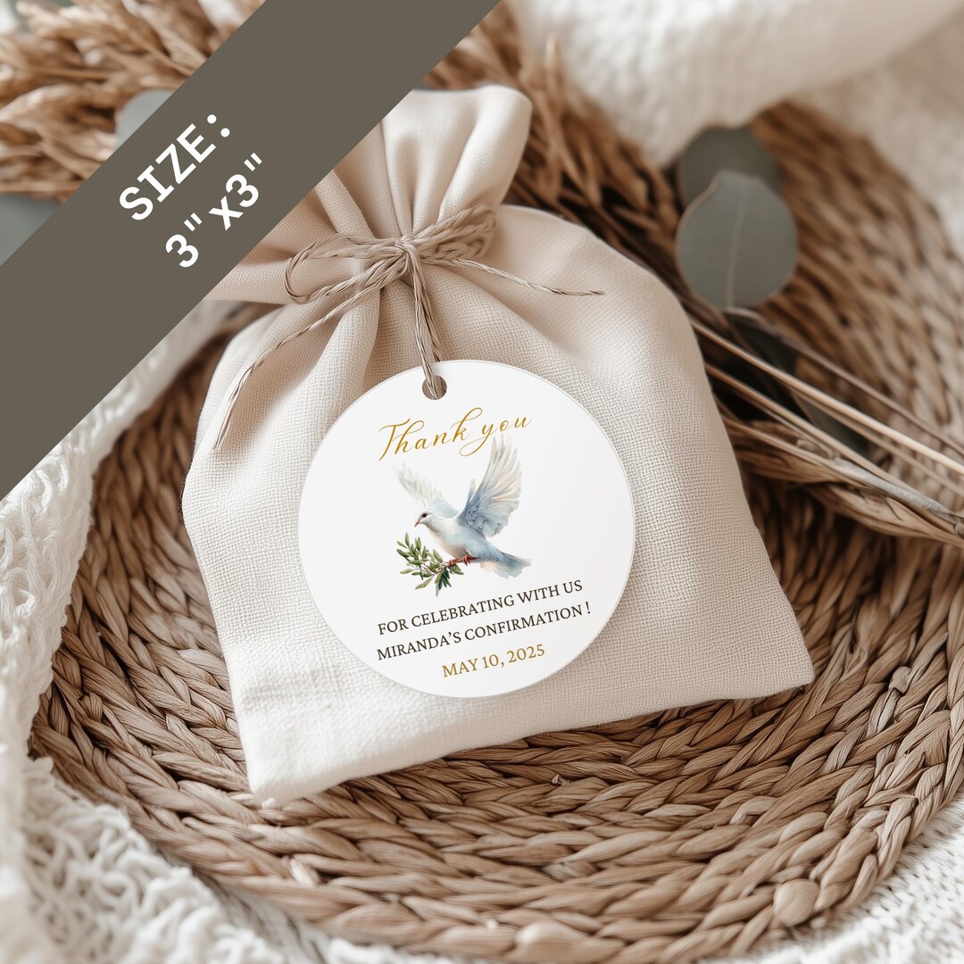 Confirmation Thank You Tags Template | Printable 3x3" Favor Tags | Dove ...