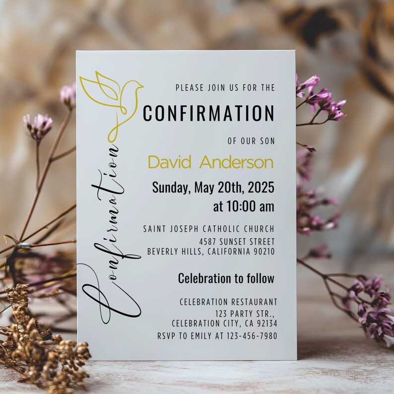 Modern Confirmation Invite Catholic Ceremony | Editable Canva ...