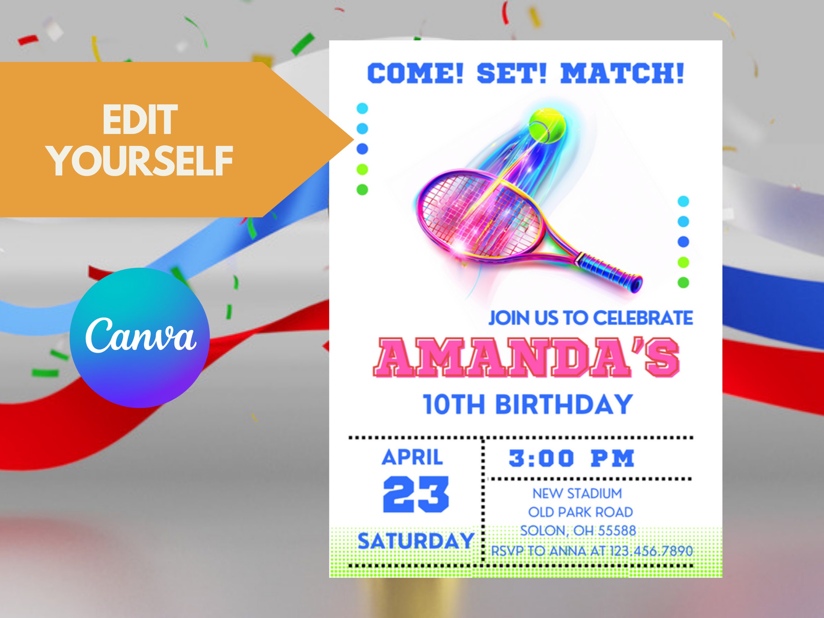 Tennis Birthday Invitation: Printable Tennis Party Invite (editable in ...