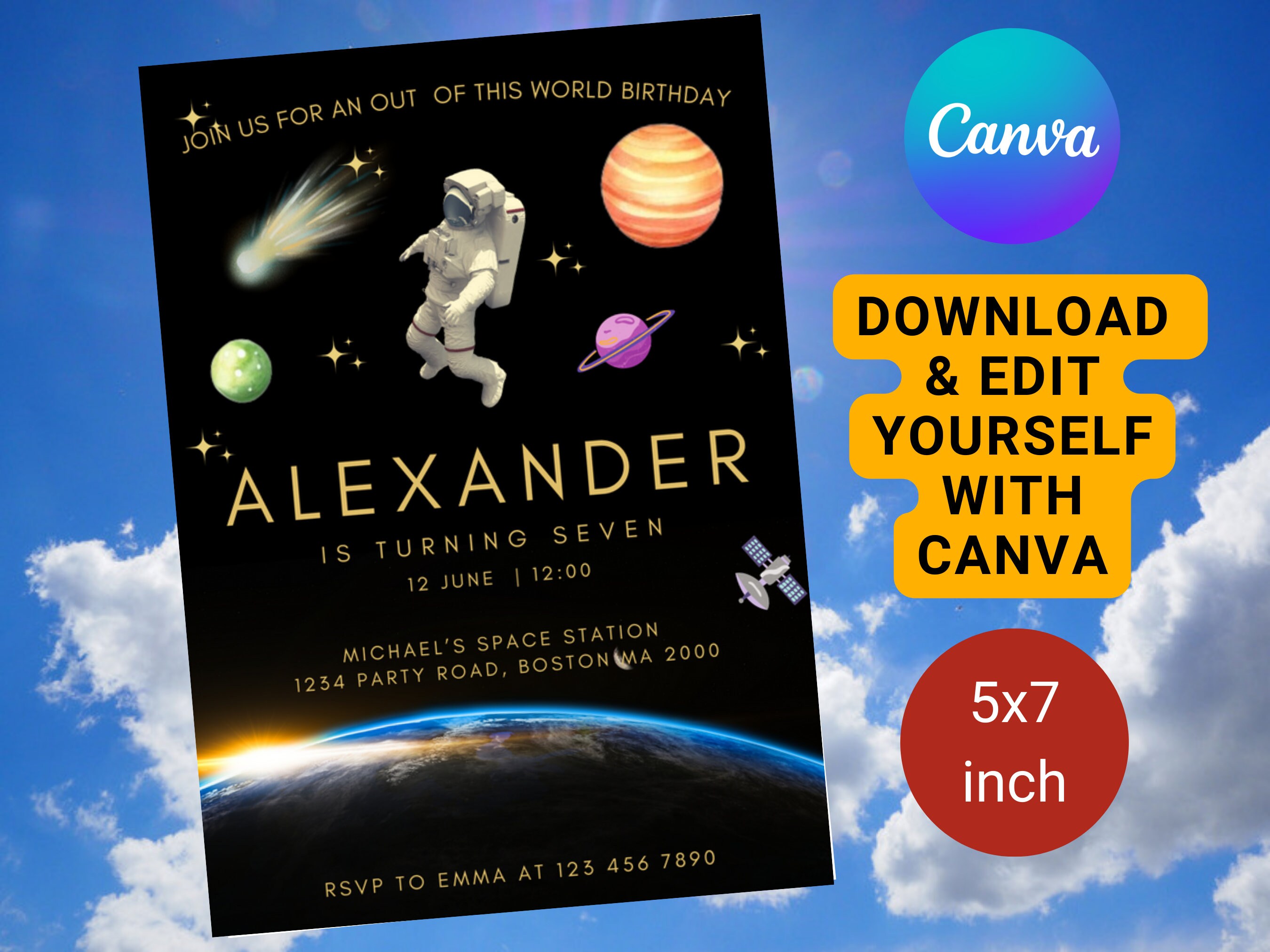 Outer Space Birthday Invitation Template, Planets Astronaut Invite ...