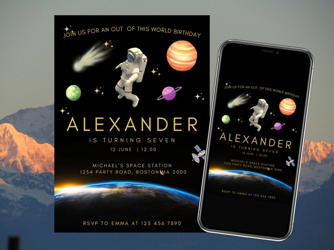 Outer Space Birthday Invitation Template, Planets Astronaut Invite ...