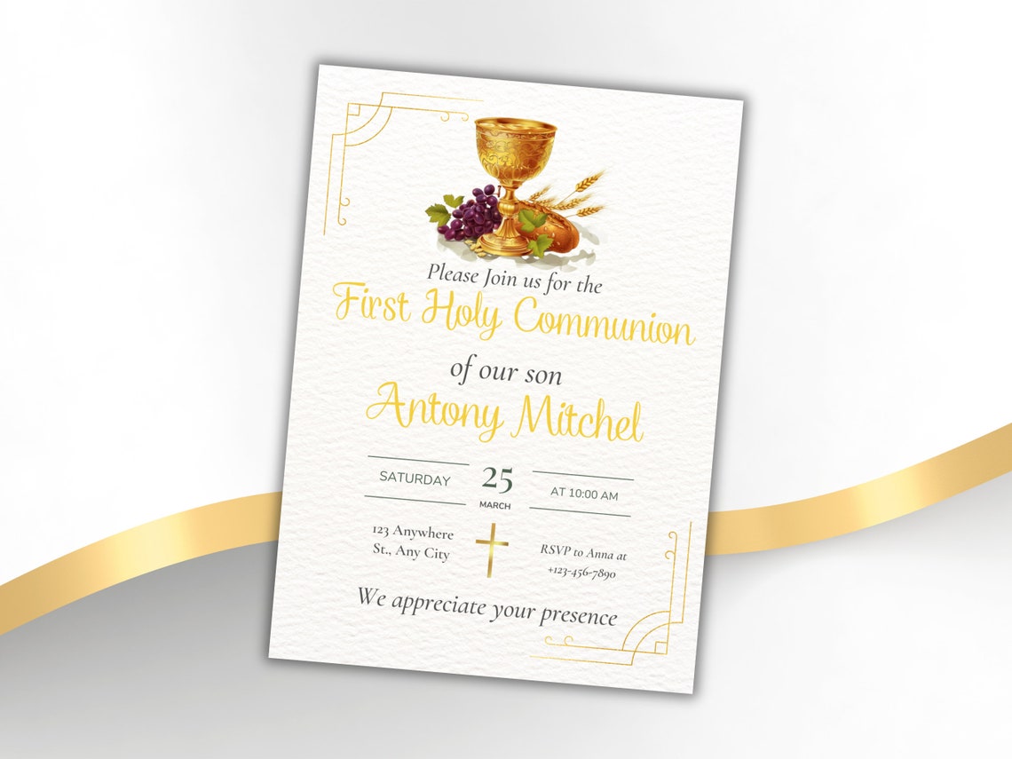 Editable First Communion Invitation Template, Instant Download ...