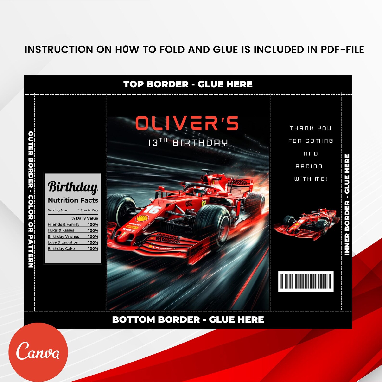 Chip Bag Cover Template, Formula 1 Theme, Race Car Party Favor (canva ...