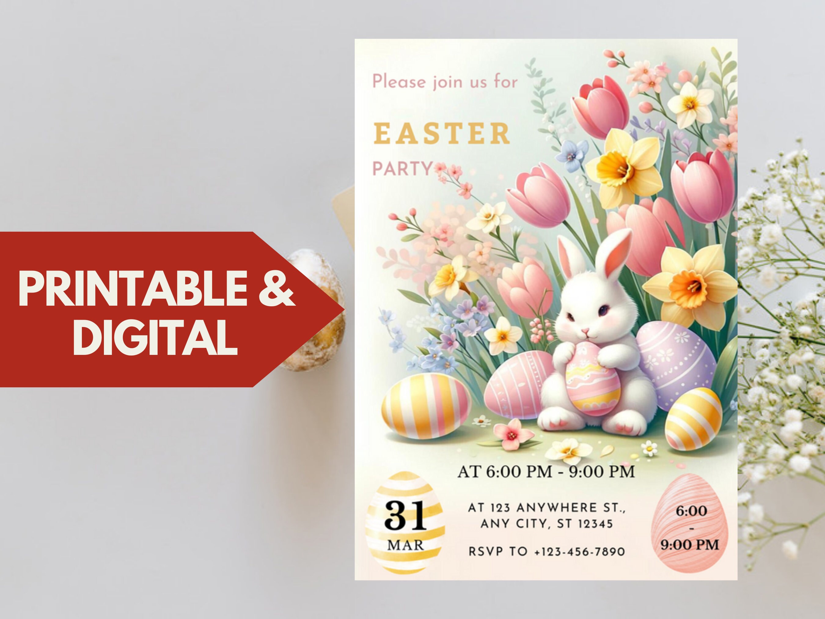 Editable Easter Party Invitation, Printable Easter Party Invitation ...