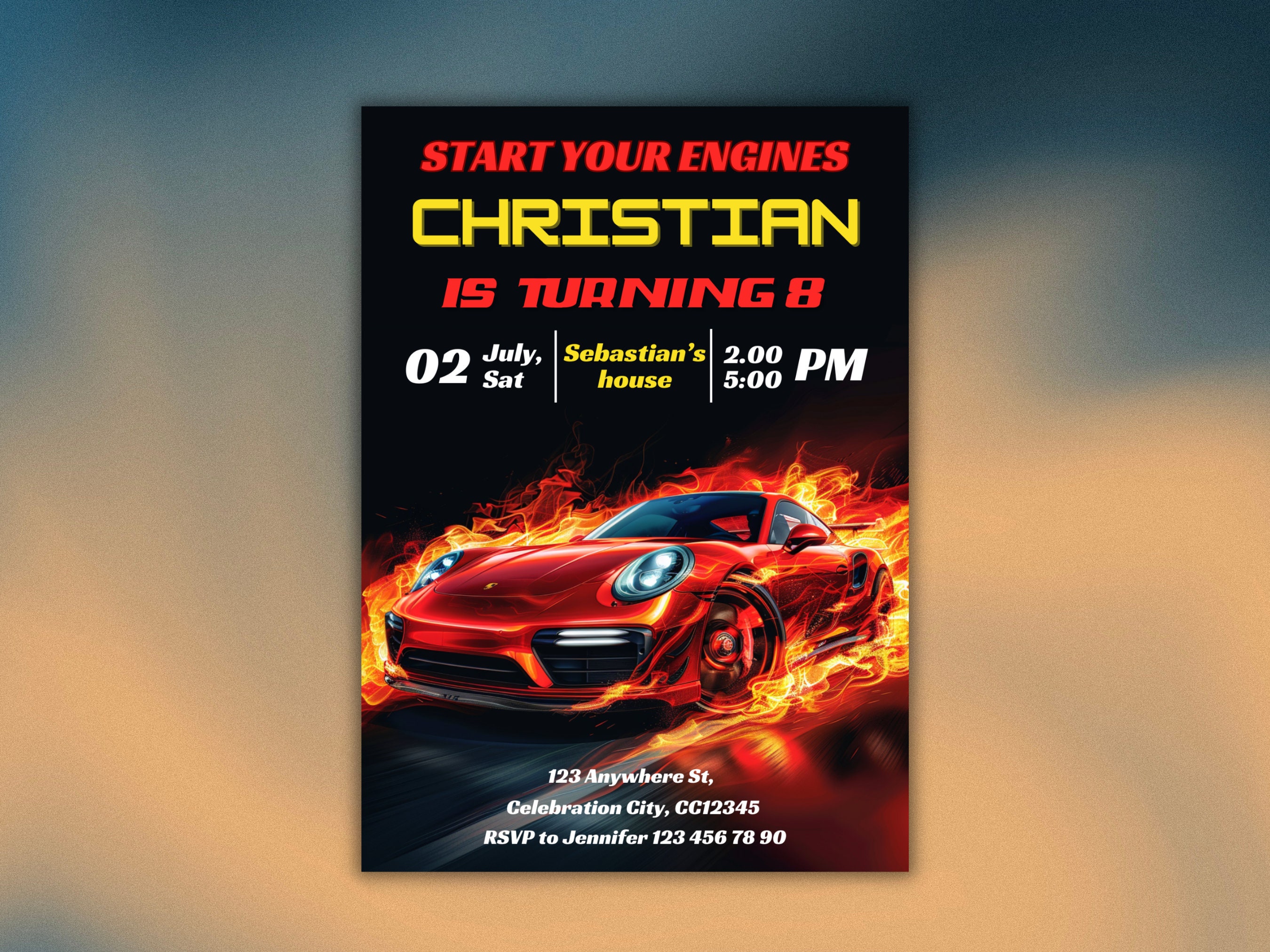 Editable Car Birthday Invitation, Race Car Birthday Template, Porsche ...