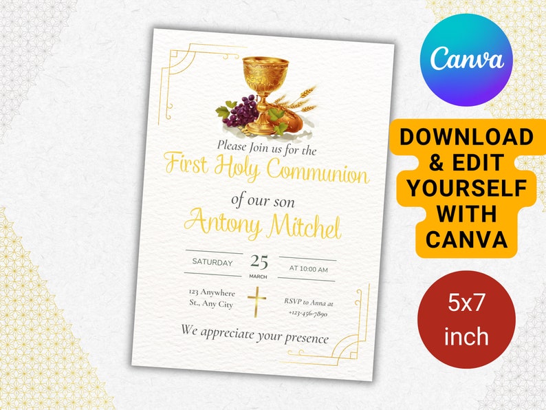 Editable First Communion Invitation Template, Instant Download ...