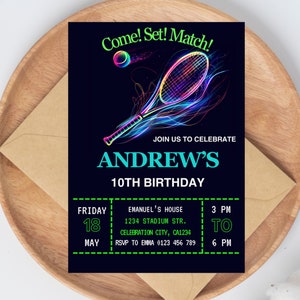 Tennis Birthday Invitation: Customizable Party Template (digital ...
