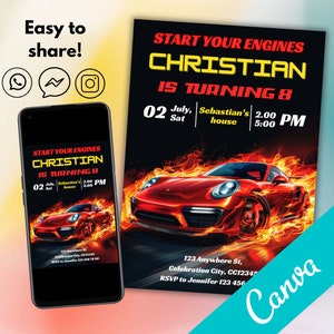 Editable Car Birthday Invitation, Race Car Template,, Porsche Invite ...