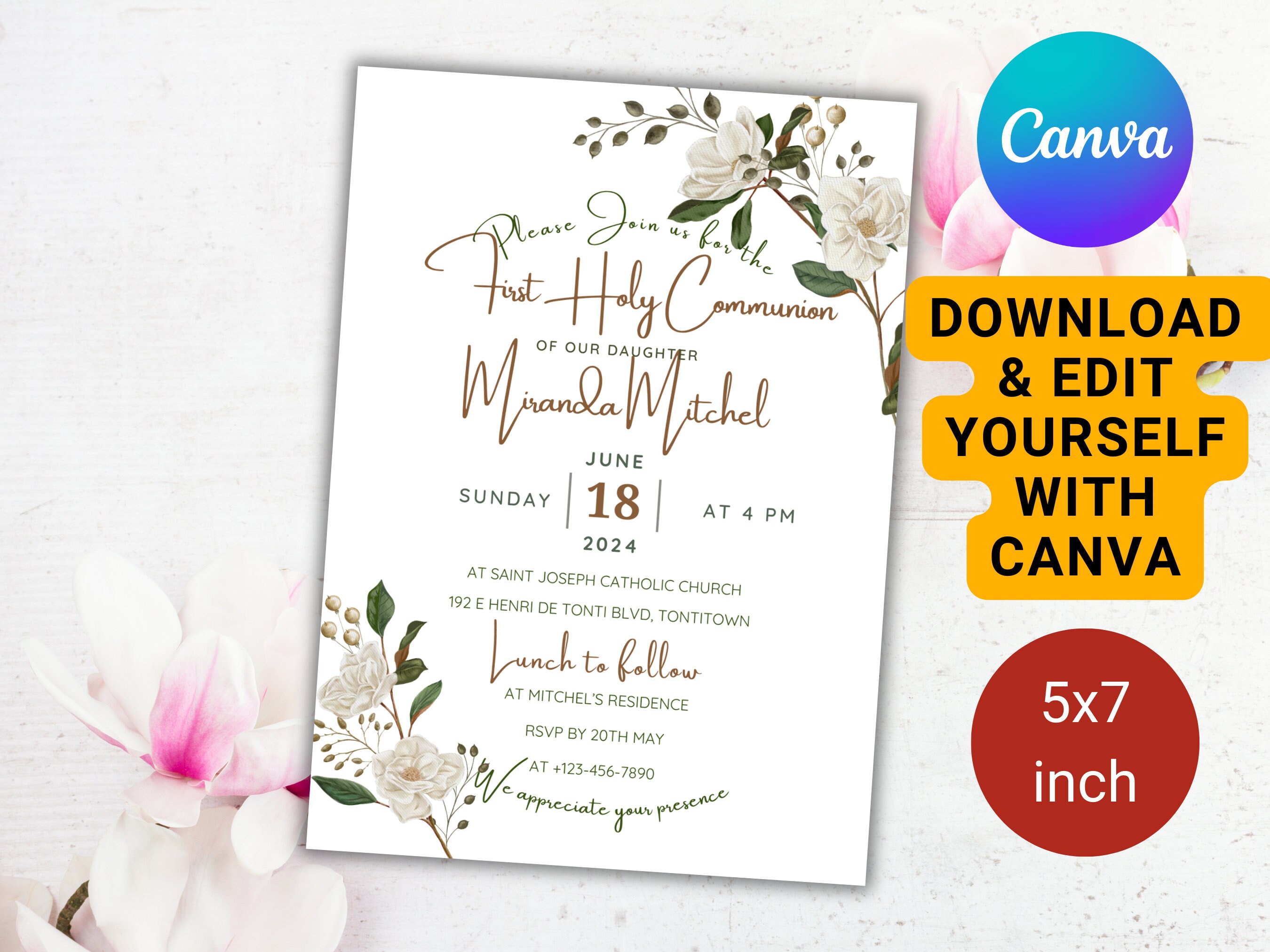 Editable First Communion Invite Personalized Girl's First Holy ...