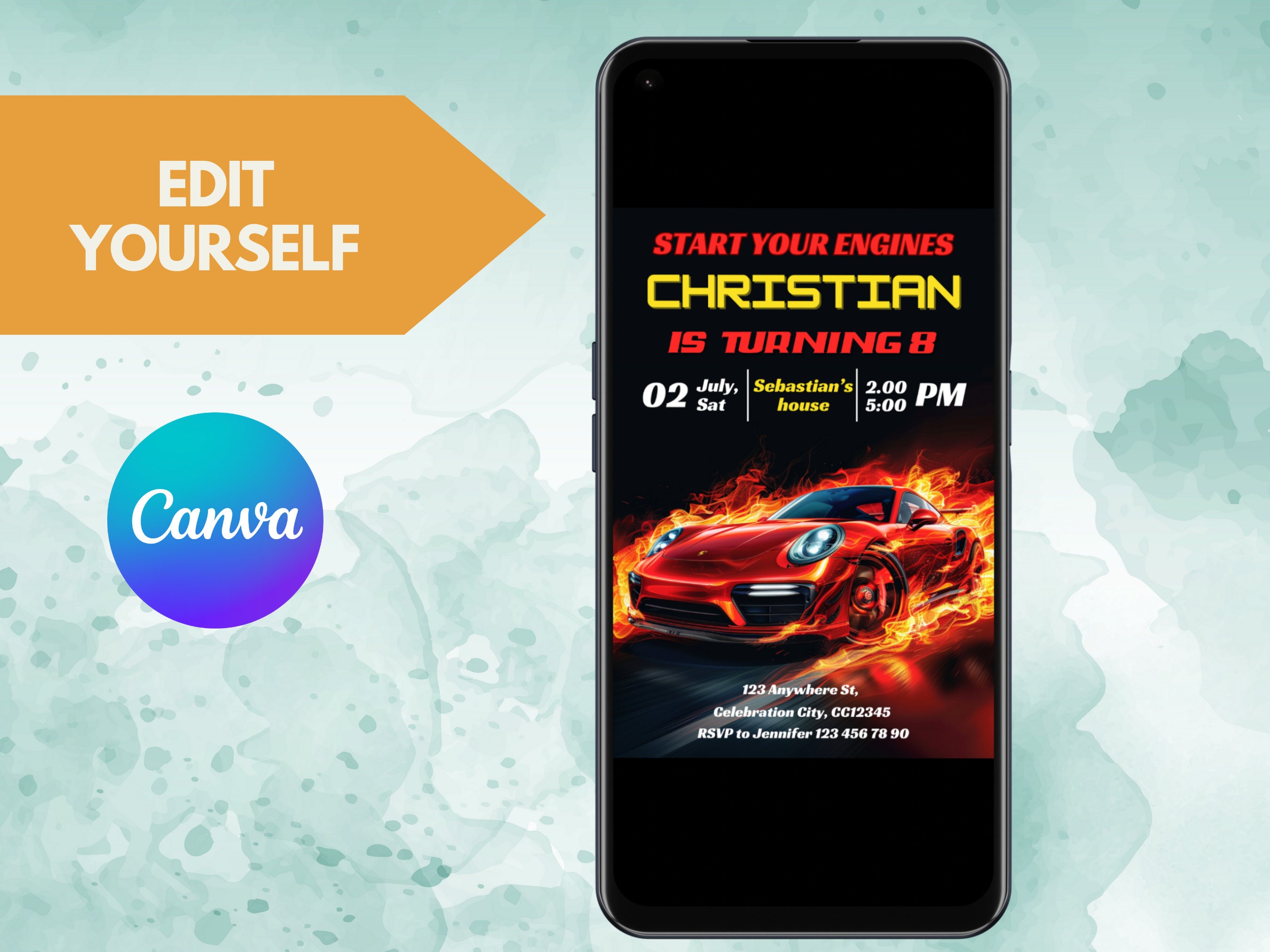 Editable Car Birthday Invitation, Race Car Birthday Template, Porsche ...