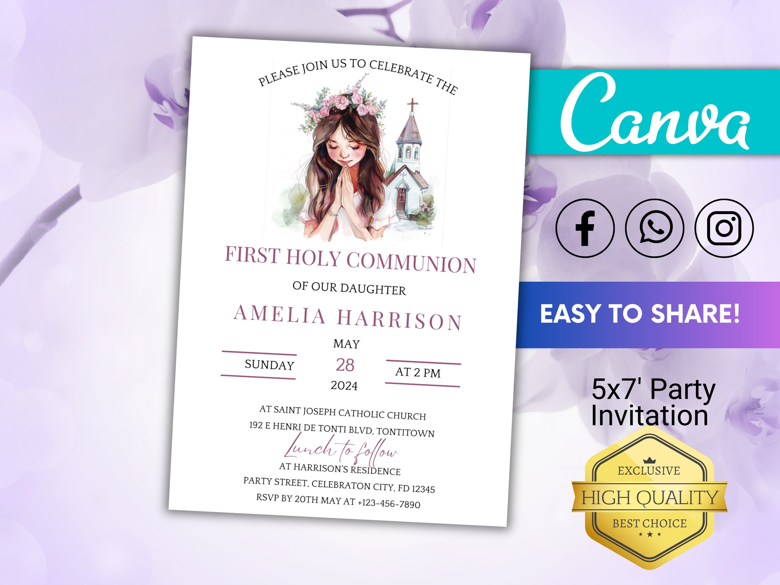 Elegant First Communion Printable Templates, Religious Watercoloured ...