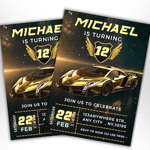 Editable Lamborghini Birthday Invitation Card , Race Car Theme for Boys ...