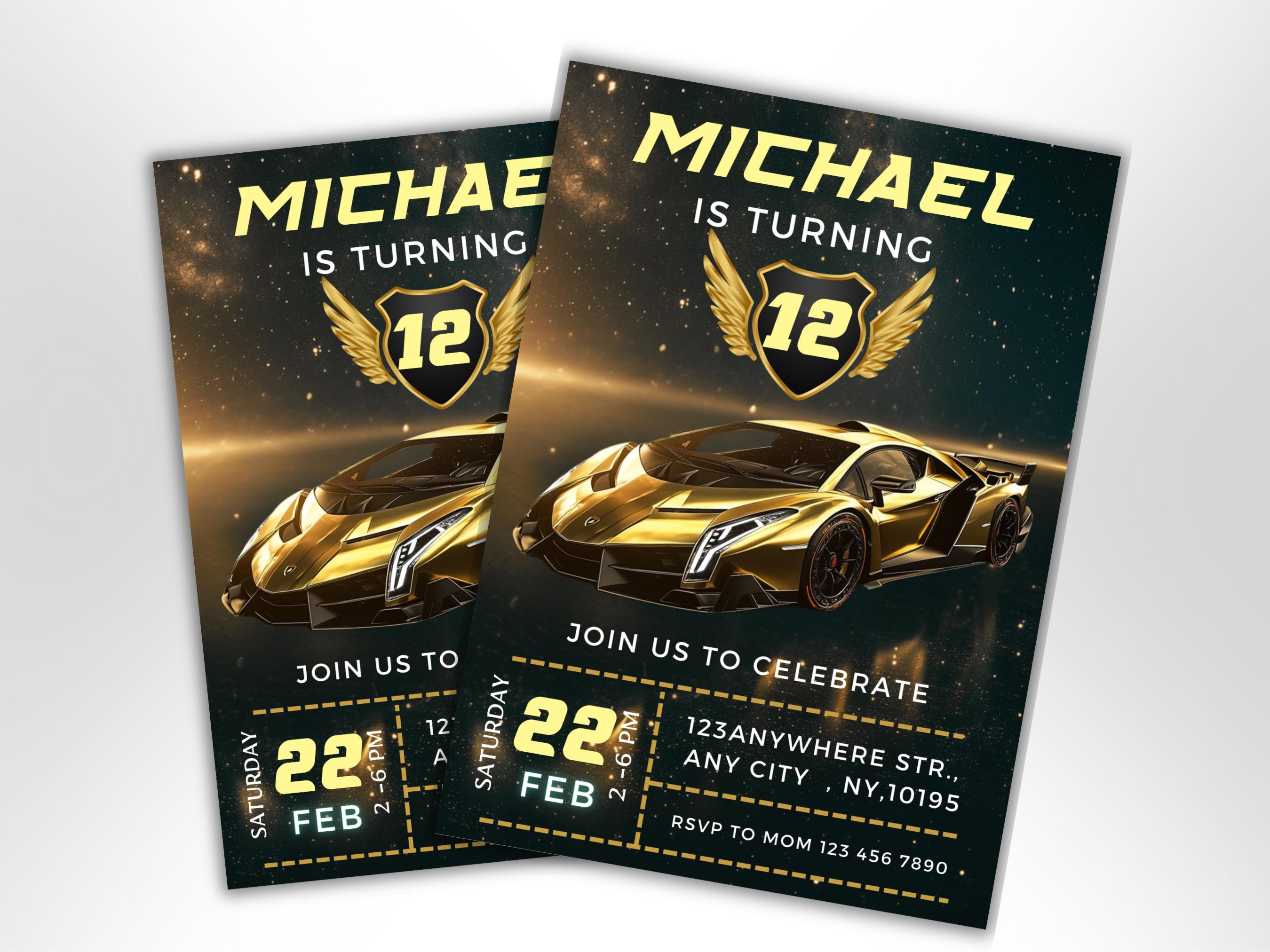 Editable Lamborghini Birthday Invitation Card , Race Car Theme for Boys ...