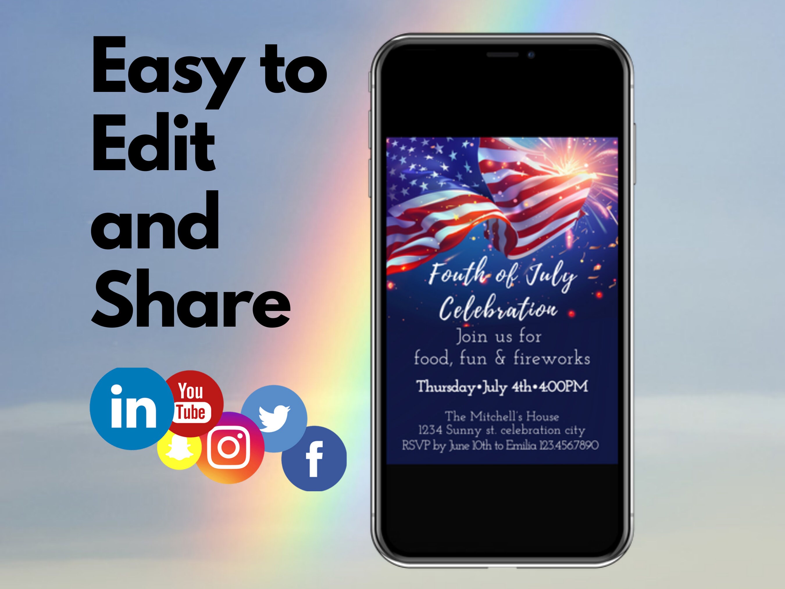 Editable Independence Day Invitation 4th of July, Patriotic Invite ...