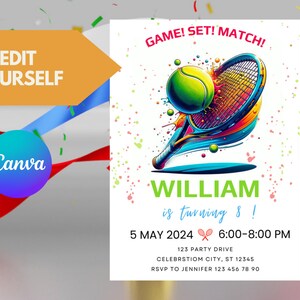 Tennis Birthday Invitation: Printable Tennis Party Invite (editable in ...