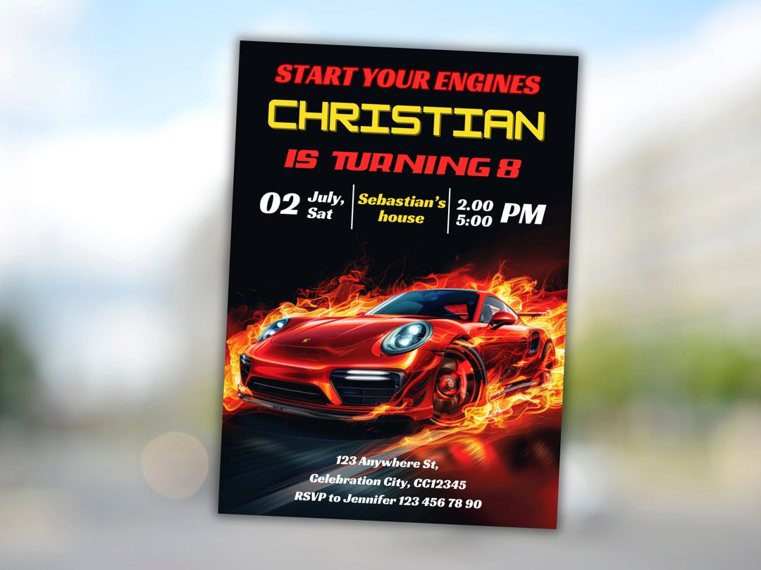 Editable Car Birthday Invitation, Race Car Template,, Porsche Invite ...