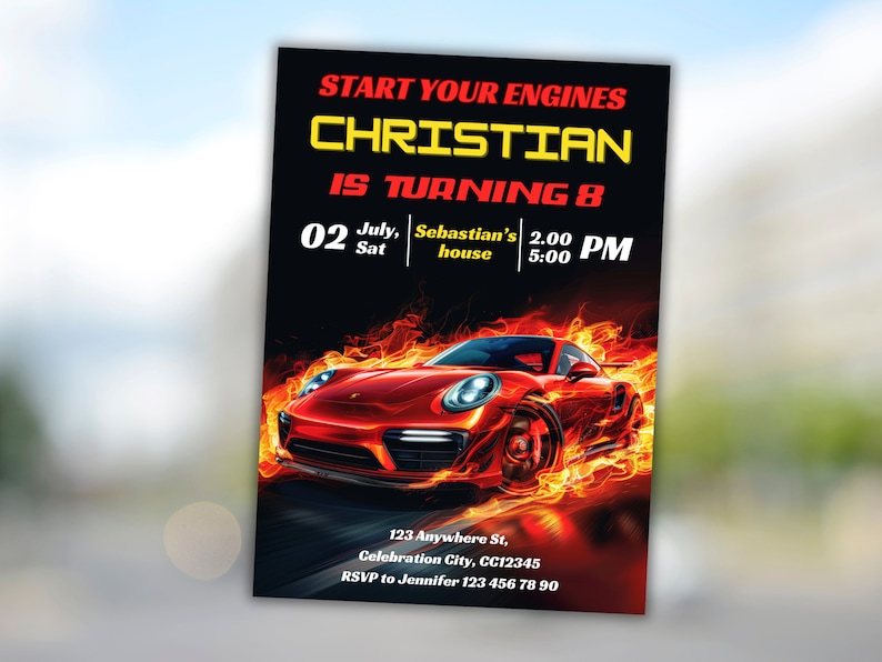 Editable Car Birthday Invitation, Race Car Template,, Porsche Invite ...