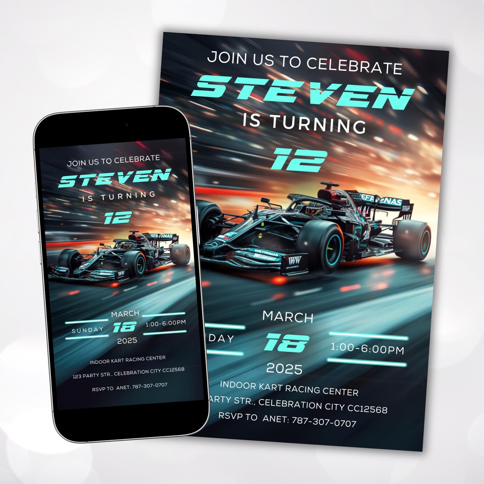 Formula 1 Birthday Invitation: Mercedes Race Car Party (digital Canva ...
