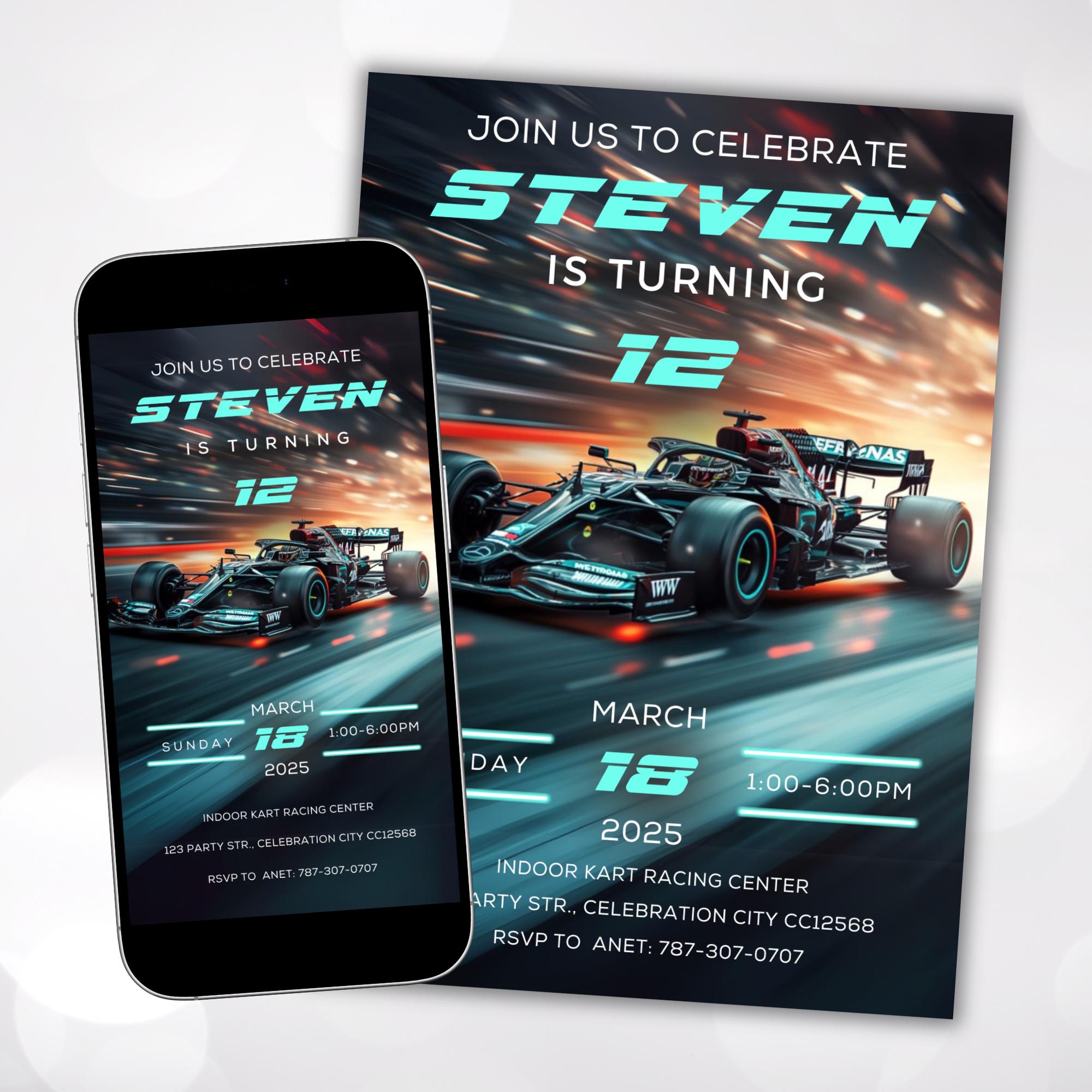 Formula 1 Birthday Invitation: Mercedes Race Car Party (digital Canva ...