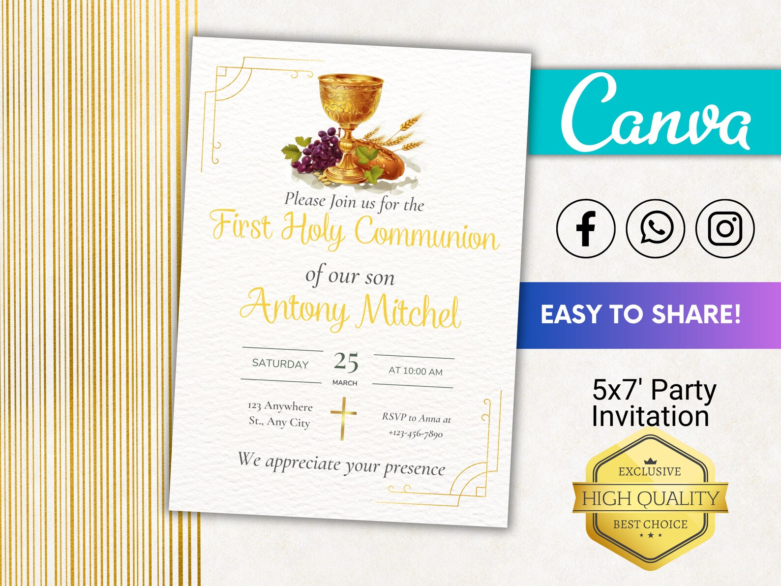 Editable First Communion Invitation Template, Instant Download ...
