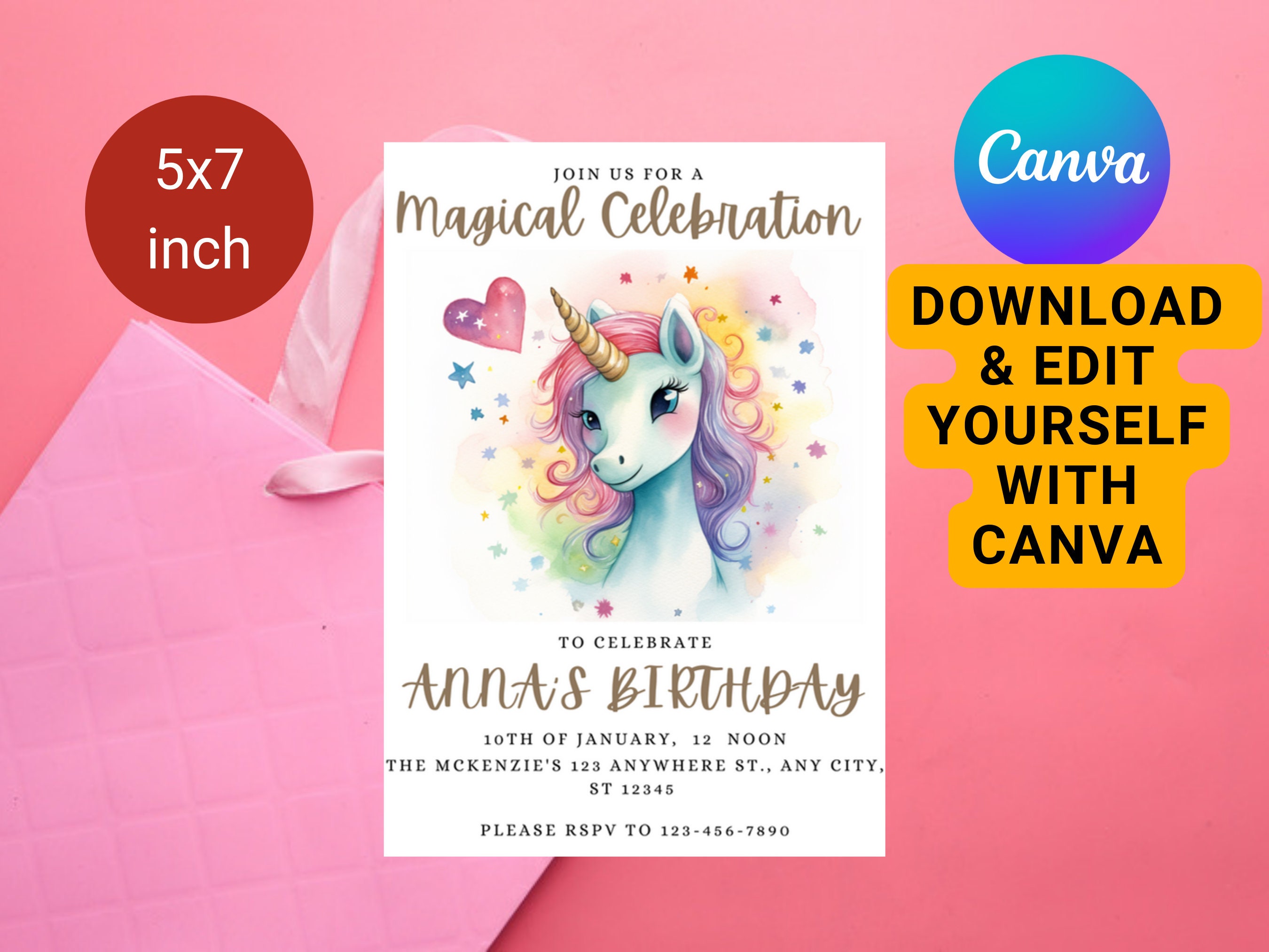 Editable Unicorn Birthday Invitation Magical Party Invite, Girl Pink ...